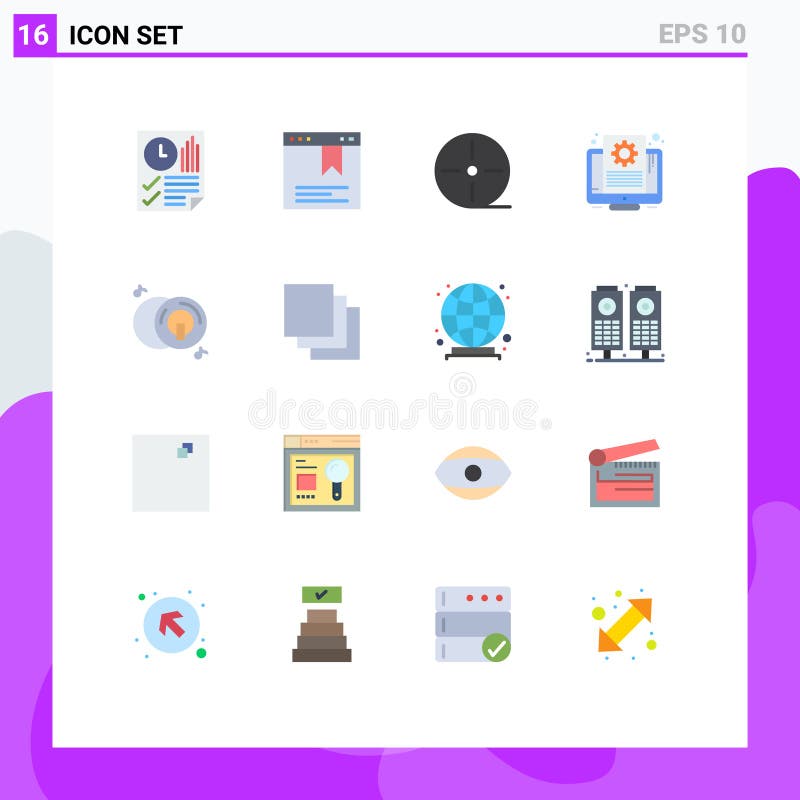 16 Thematic Vector Flat Colors and Editable Symbols of Dvd, Screen ...