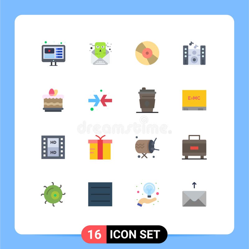 Set of 16 Commercial Flat Colors Pack for Eat, Cack, Cd, Speaker, Music ...