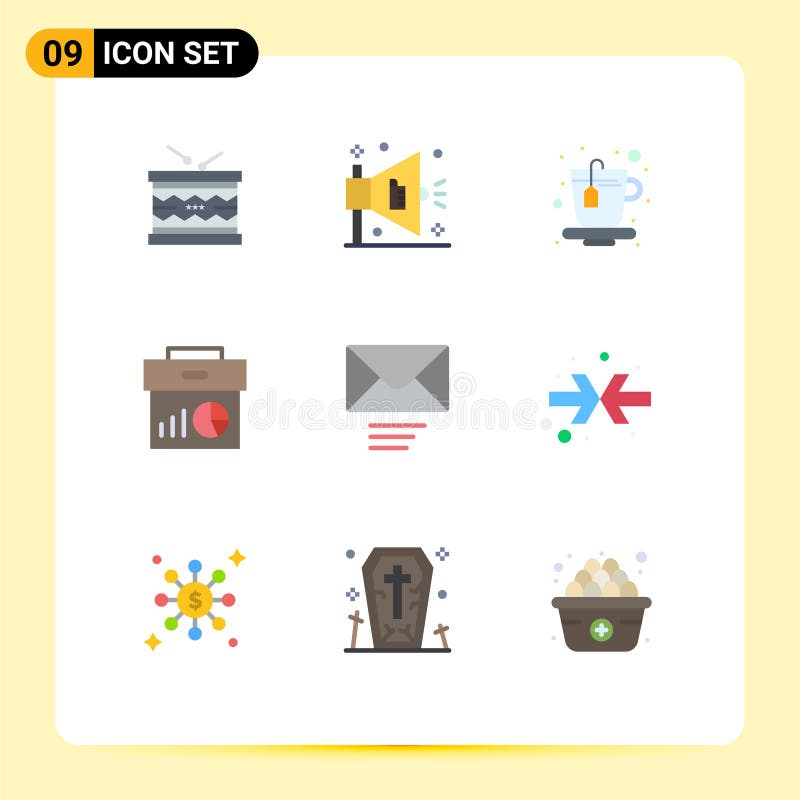 Set of 9 Commercial Flat Colors Pack for Message, Marketing, Cup, Graph ...