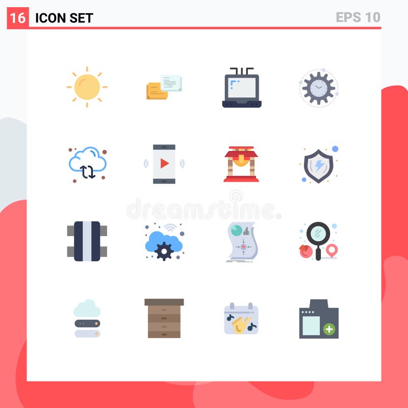 Set of 16 Commercial Flat Colors Pack for Sync, Cloud, Laptop, Project ...