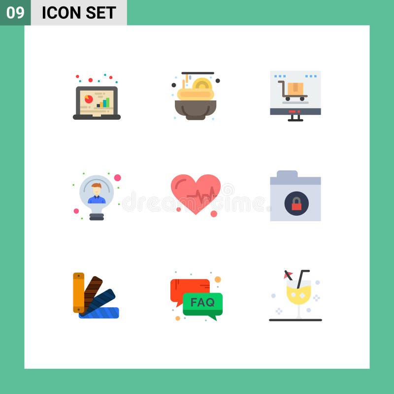 Set of 9 Commercial Flat Colors Pack for User, Light, Advertising, Idea ...