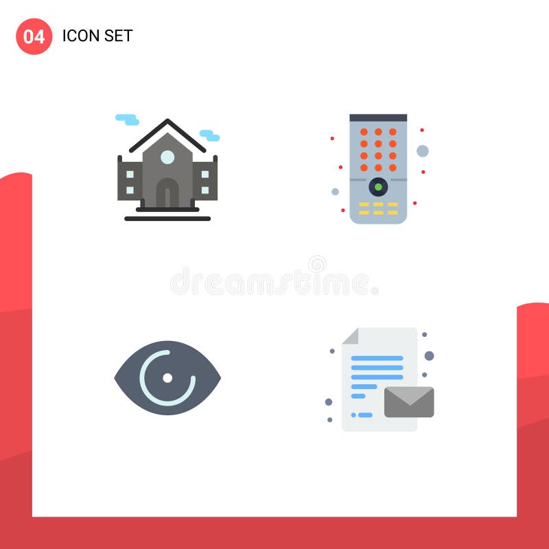 Set of 4 Commercial Flat Icons Pack for Building, Vision, Control, Eye ...