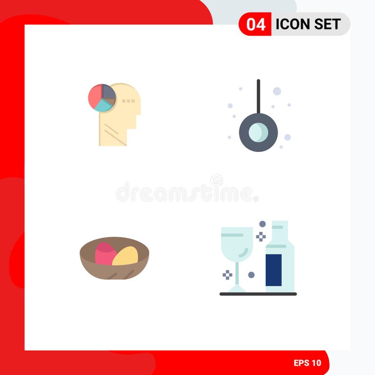 Set of 4 Commercial Flat Icons Pack for Graph, Easter, Thinking ...