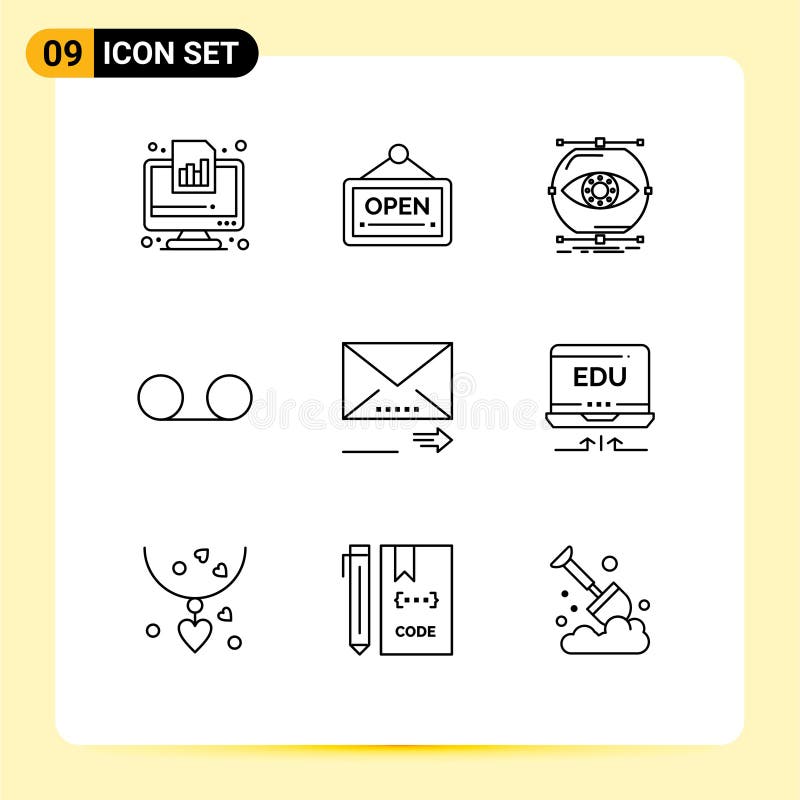 Set of 9 Commercial Outlines Pack for Email, Message, Hotel, Mail ...