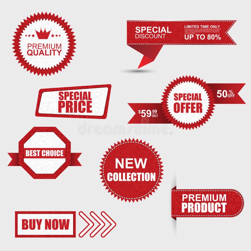 Set of Commercial Sale Stickers, Labels and Banners Stock Vector ...