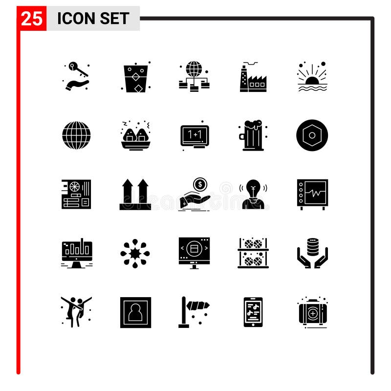 Set of 25 Commercial Solid Glyphs Pack for Industrey, Factory, Glass ...