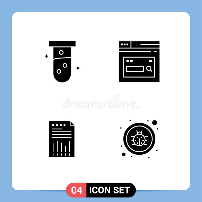 Set of 4 Commercial Solid Glyphs Pack for Tube, Spreadsheet, Lab, Web ...