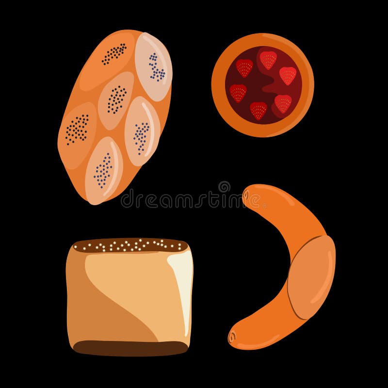 Set of Common Central European Bread Isolated on Black Stock Vector ...