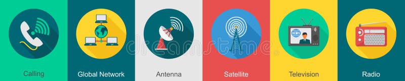 A Set of 6 Communication Icons As Calling, Global Network, Antenna ...