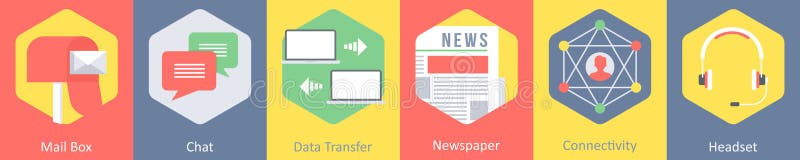 A Set of 6 Communication Icons As Mail Box, Chat, Data Transfer Stock ...