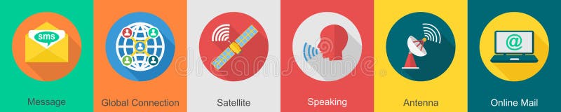 A Set of 6 Communication Icons As Message, Global Connection, Speaking ...