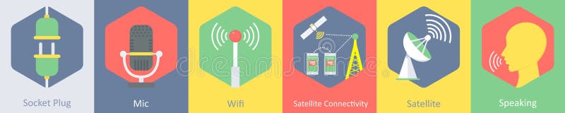 A Set of 6 Communication Icons As Socket Plug, Mic, Wifi Stock Vector ...