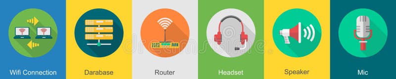 A Set of 6 Communication Icons As Wifi Connection, Database, Router ...