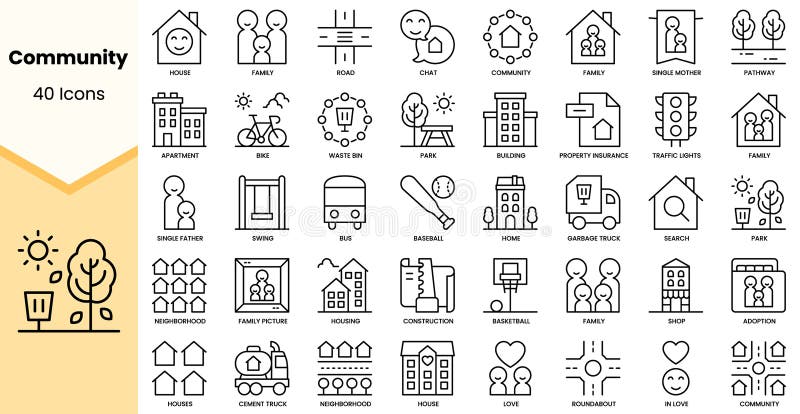 Set of Community Icons. Simple Line Art Style Icons Pack Stock Vector ...