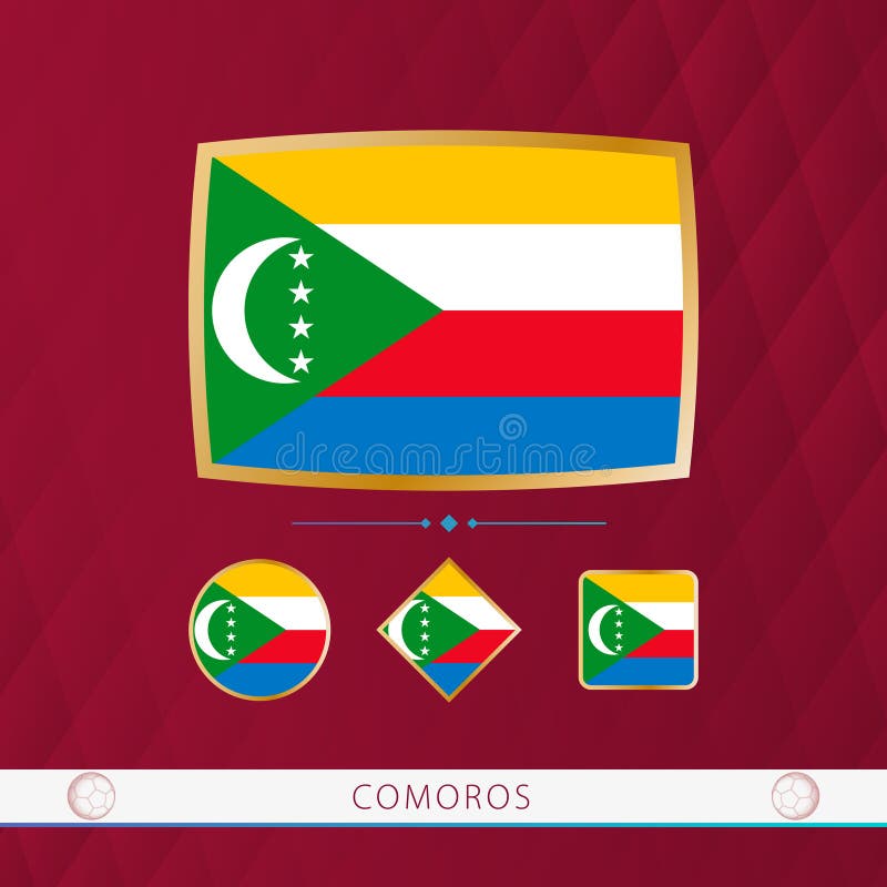 Set of Comoros Flags with Gold Frame for Use at Sporting Events on a ...