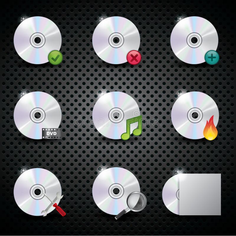 Set of Compact Discs with Signs. Vector Illustration Decorative Design ...