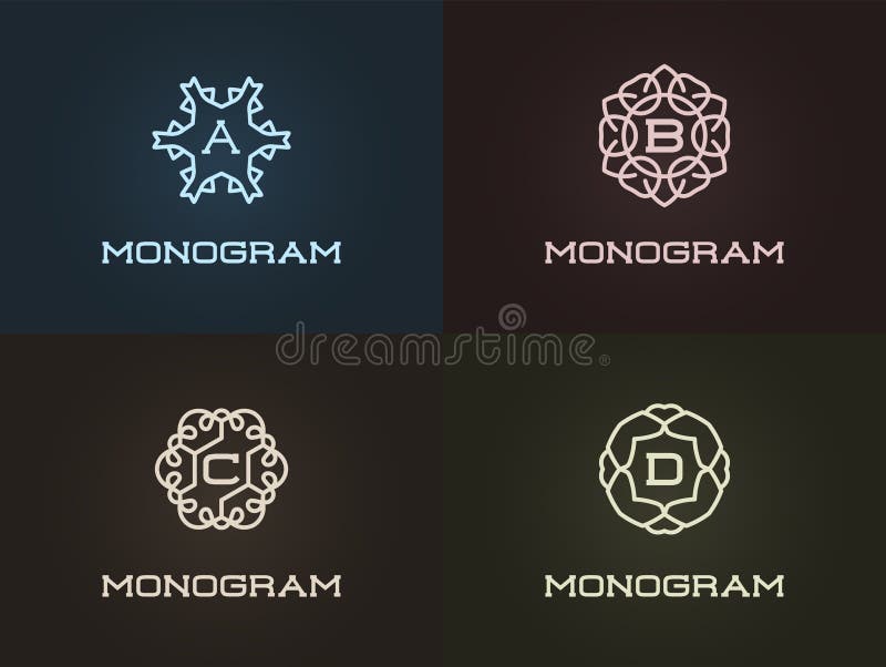Set of Compact Monogram Design Template with Letter. Vector ...
