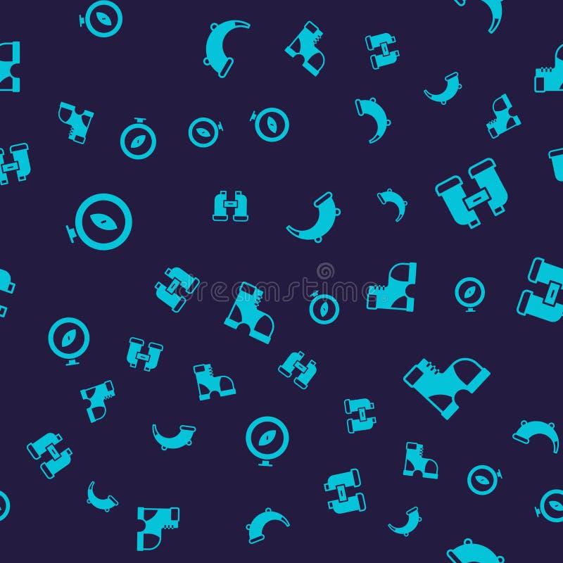 Set Compass, Binoculars, Hunting Horn and Hunter Boots on Seamless ...