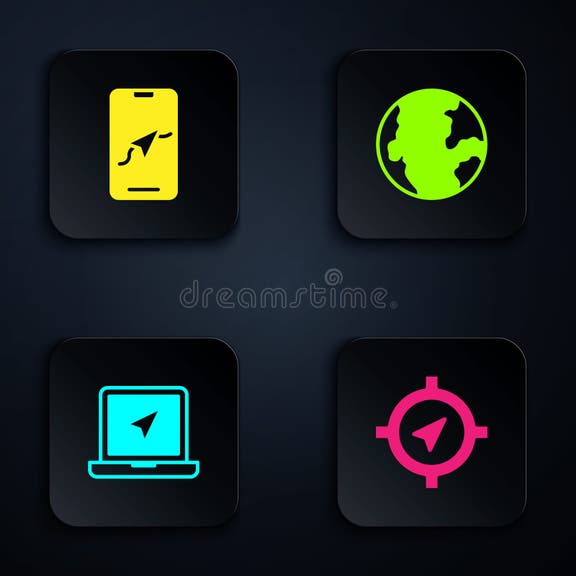 Set Compass, City Map Navigation, Laptop with Location Marker and Earth ...