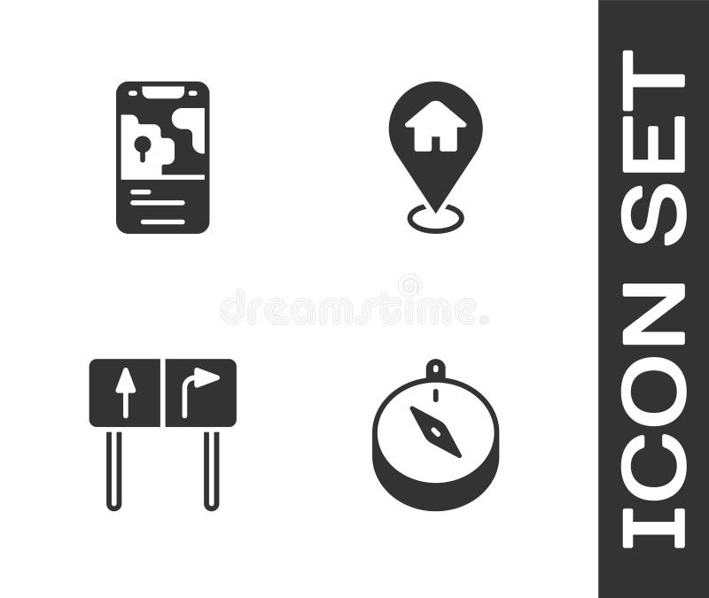 Set Compass, City Map Navigation, Road Traffic Sign and Location with ...