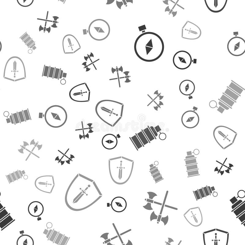 Set Compass, Crossed Medieval Axes, Hand Grenade and Medieval Shield ...