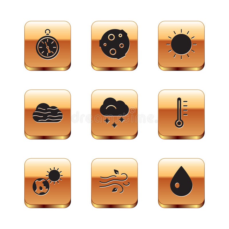 Set Compass, Earth Globe and Sun, Wind, Cloud with Snow, Fog Cloud, Sun ...