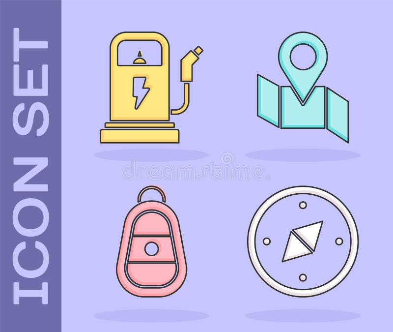 Set Compass, Electric Car Charging Station, Car Key with Remote and ...