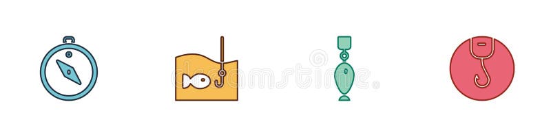 Set Compass, Fishing Hook with Fish, Spoon and Icon. Vector Stock ...