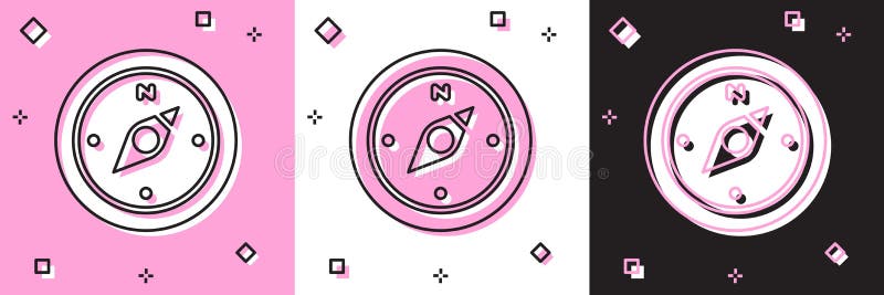 Set Compass Icon Isolated on Pink and White, Black Background. Windrose ...