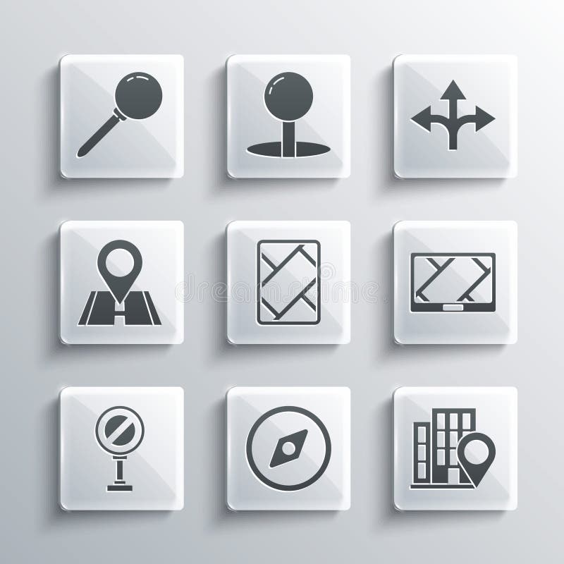 Set Compass, Location with House, Gps Device Map, Stop Sign, Push Pin ...