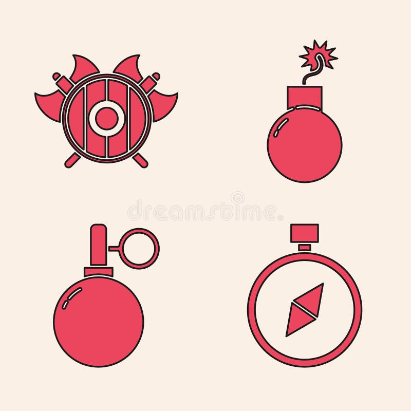 Set Compass, Medieval Shield with Crossed Axes, Bomb Ready To Explode ...