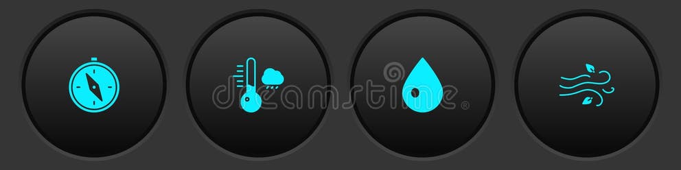 Set Compass, Meteorology Thermometer, Water Drop and Wind Icon. Vector ...