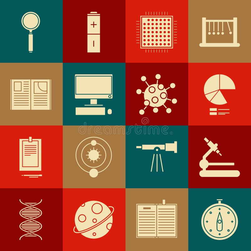 Set Compass, Microscope, Pie Chart Infographic, Processor, Computer ...