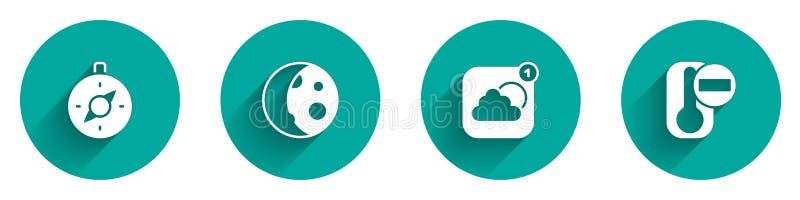 Set Compass, Moon Phases, Weather Forecast App and Thermometer Icon ...