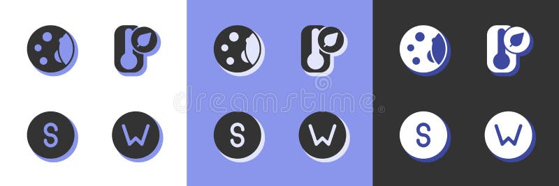 Set Compass North, Moon Phases, South and Thermometer Icon. Vector ...