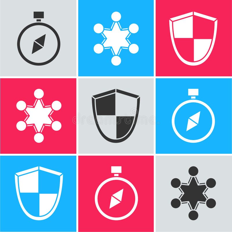 Set Compass, Police Badge and Shield Icon. Vector Stock Vector ...