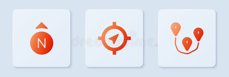 Set Compass, and Route Location. White Square Button Stock Vector ...