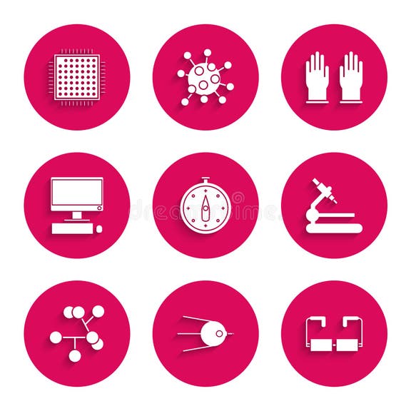 Set Compass, Satellite, Glasses, Microscope, Molecule, Computer Monitor with Keyboard and Mouse ...