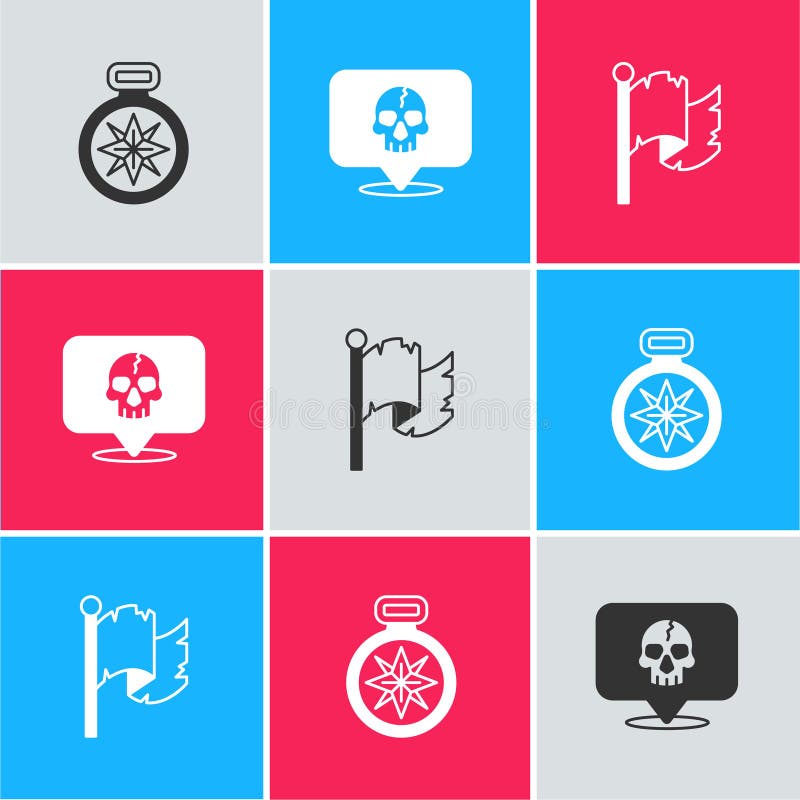Set Compass, Skull and Pirate Flag Icon. Vector Stock Vector ...
