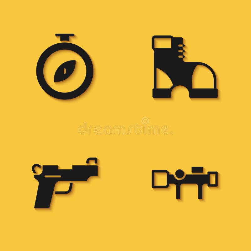Set Compass, Sniper Optical Sight, Pistol or Gun and Hunter Boots Icon ...