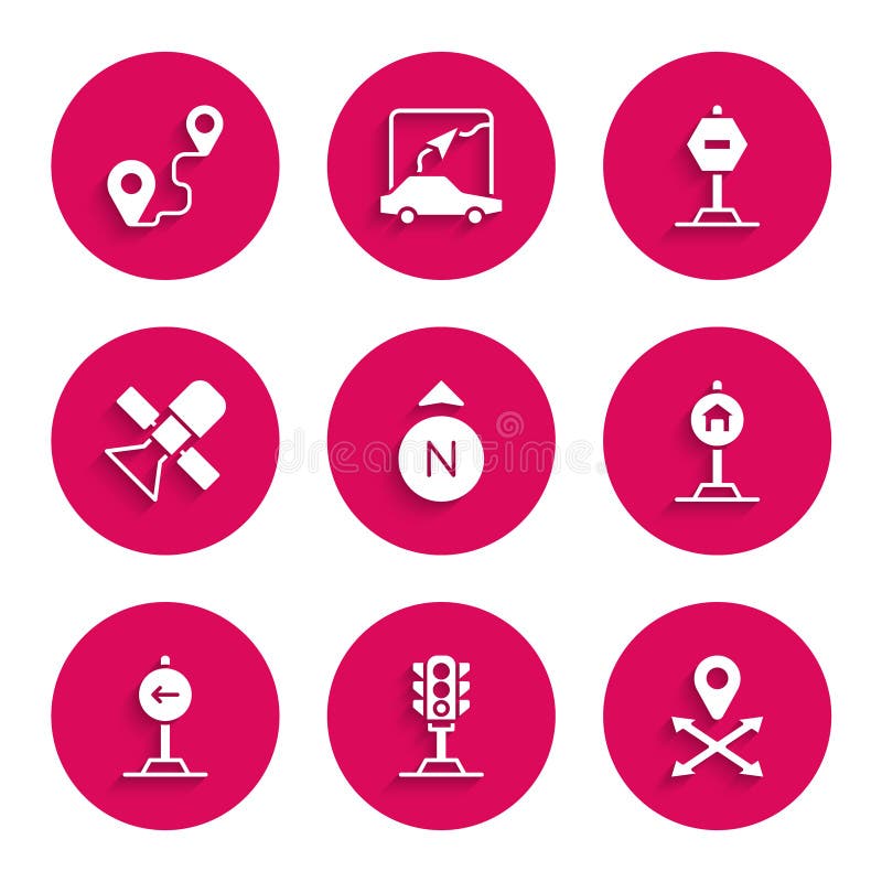 Set Compass, Traffic Light, Location, Hotel Sign for Traffic, Turn Left ...