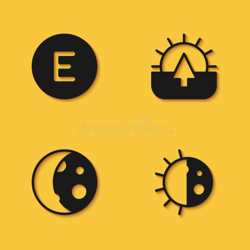 Set Compass West, Day Night Cycle, Moon Phases and Sunrise Icon with ...