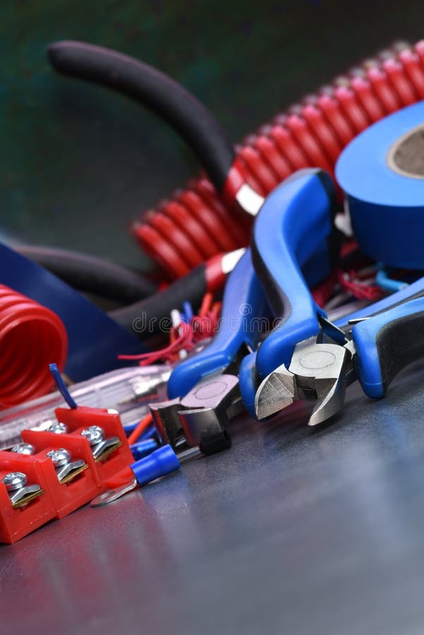 Set of Components and Tools for Use in Electrical Installations Stock ...