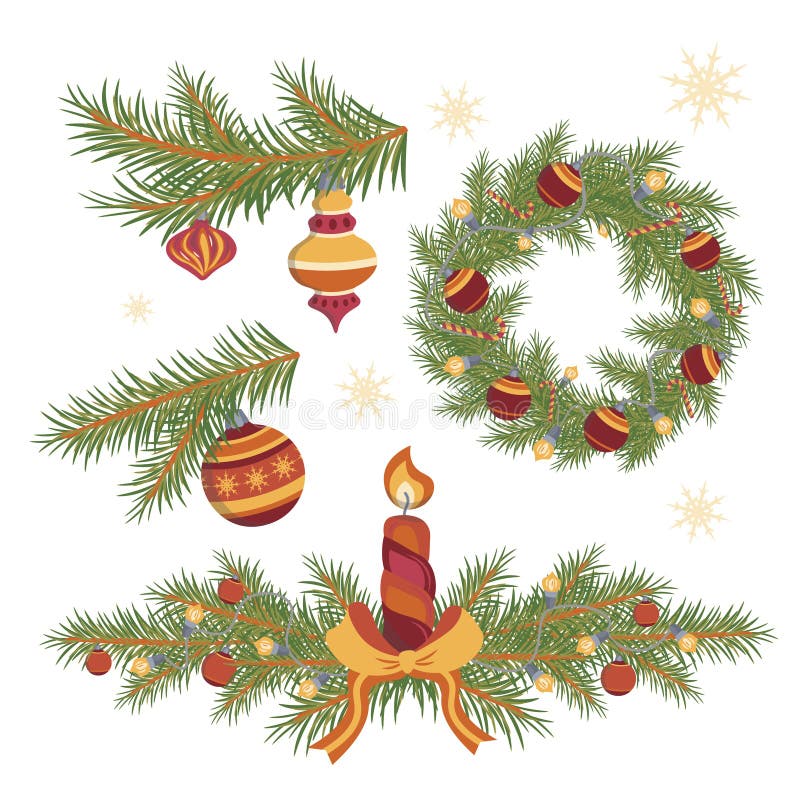 Set of Compositions for Christmas from Fir Branches and Christmas ...