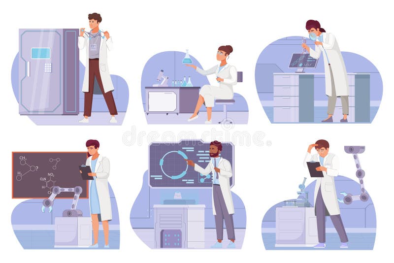 Science Lab Compositions in Flat Design Stock Illustration ...