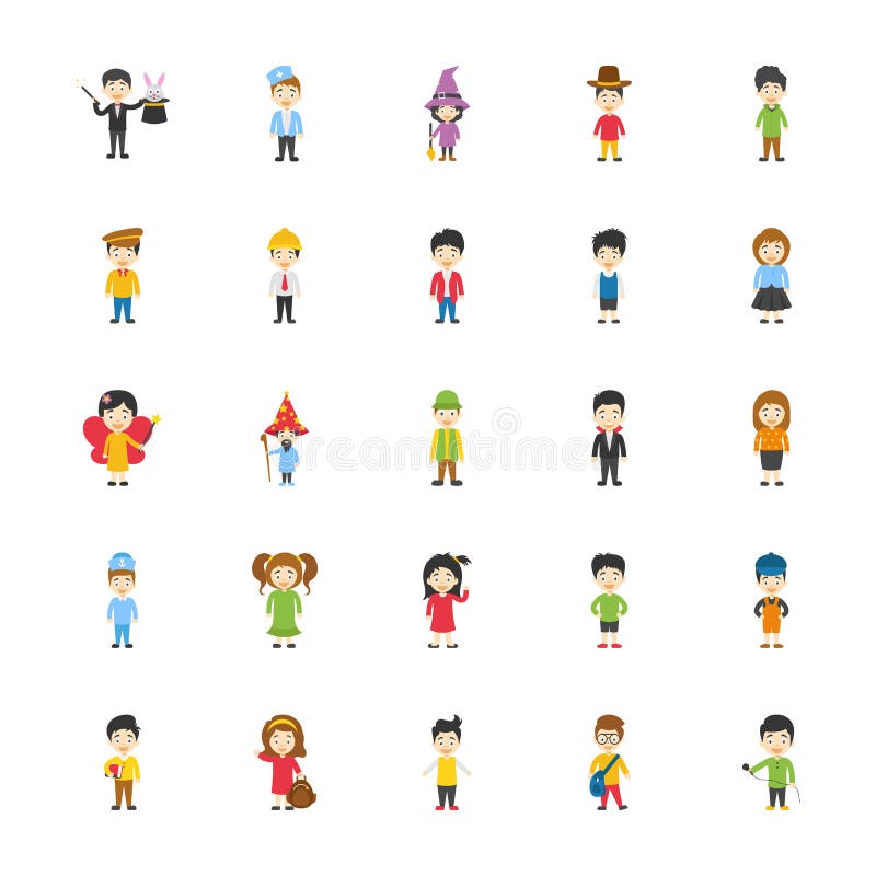 Kids Cartoon Characters Icons Stock Illustration - Illustration of ...
