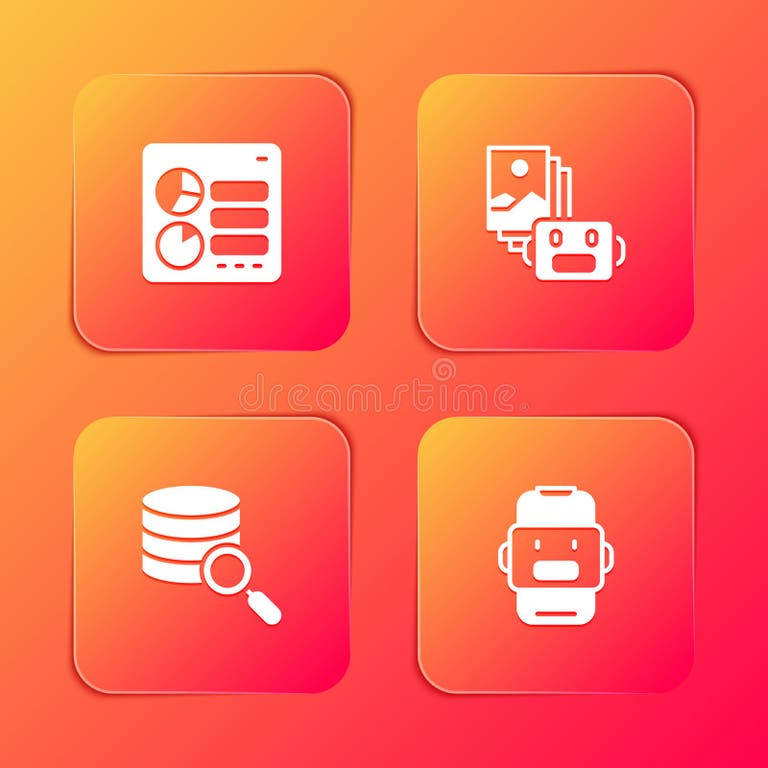 Set Computer Api Interface, Artificial Intelligence Robot, Server and Chat Icon. Vector Stock ...