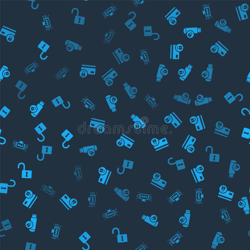 Set Computer Api Interface, Credit Card with Lock, USB Flash Drive and Open Padlock on Seamless ...