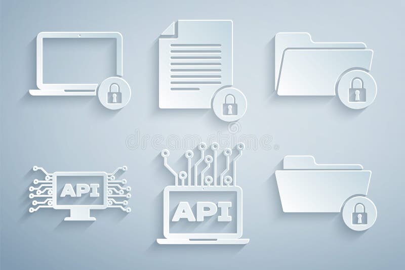 Set Computer Api Interface, Folder and Lock, , , Document and Laptop ... Set Computer Api Interface, Folder and Lock, , , Document and Laptop ...