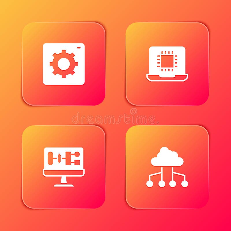 Set Computer Api Interface Processor Cpu Algorithm And Network Cloud Connection Icon Vector 9253